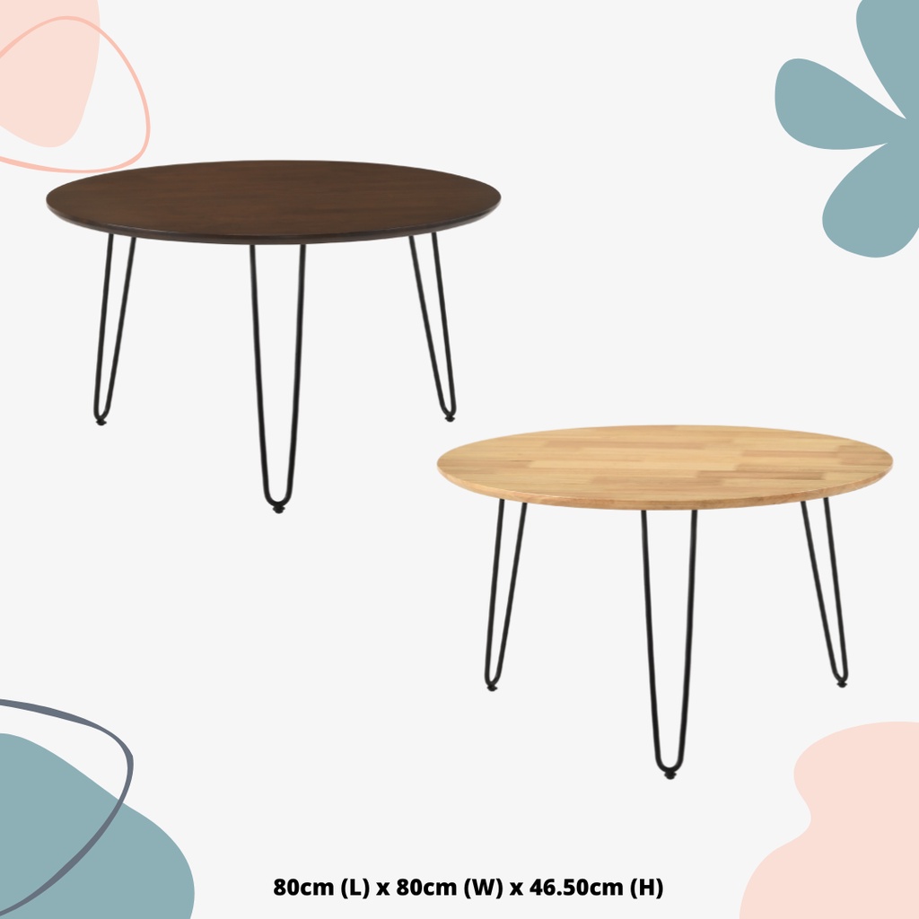 SHIRO MDF Board Round Kopi Meja Besi Kaki Coffee Table 80cm Metal Leg ...