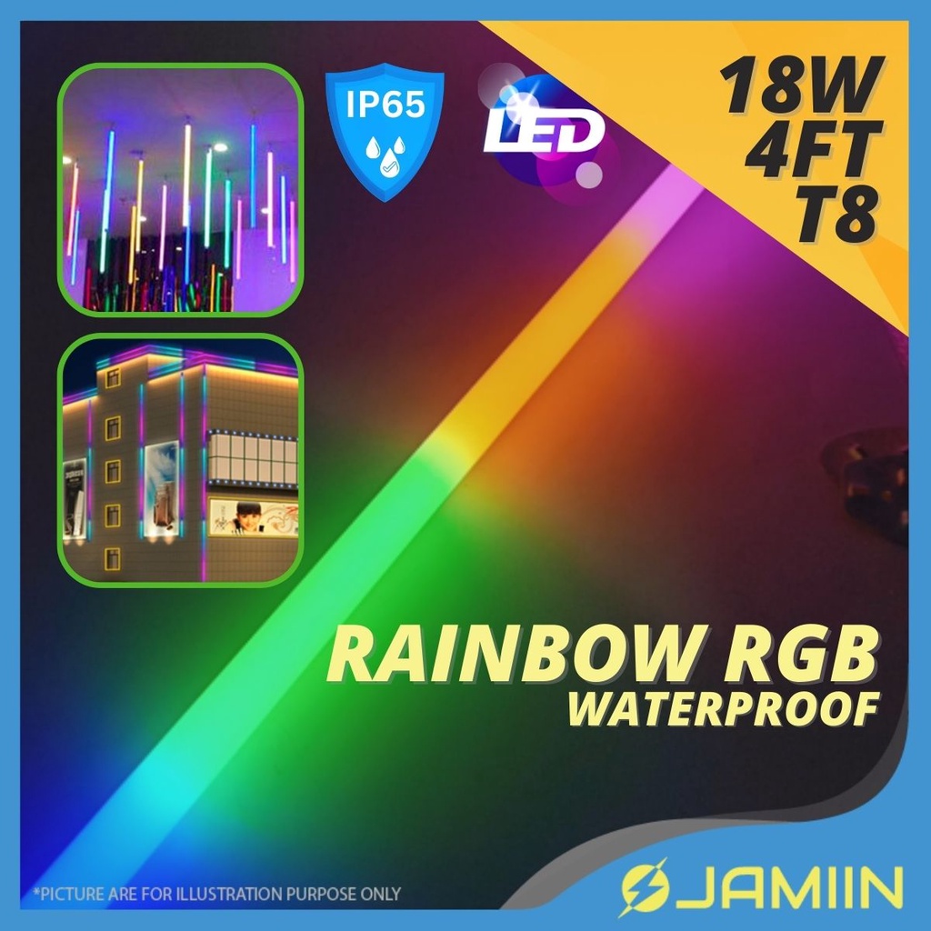 RAINBOW T8 18W 4FT LED Light Lamp Colour Rainbow RGB IP65 Waterproof ...