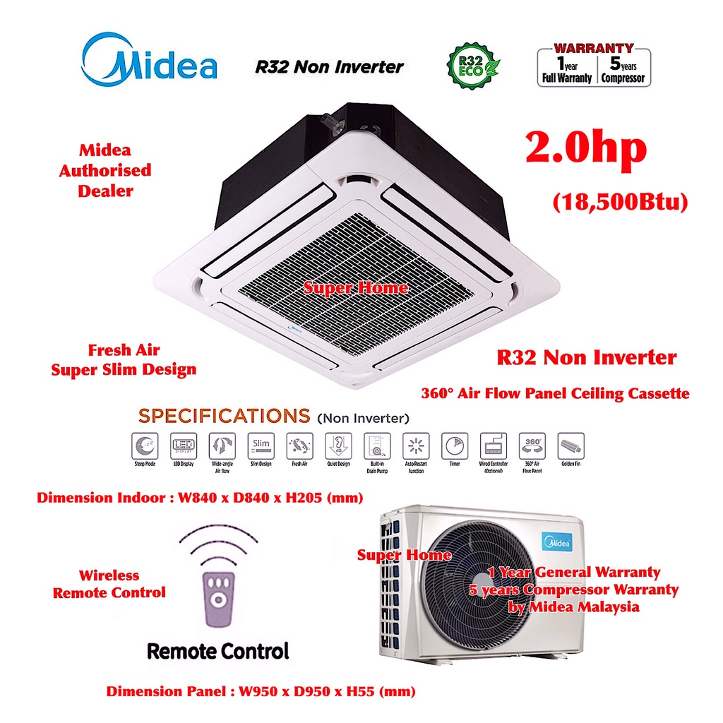Midea Ceiling Cassette Air conditioner 2hp - 3hp (Panel MCX-PANEL-04A1 ...