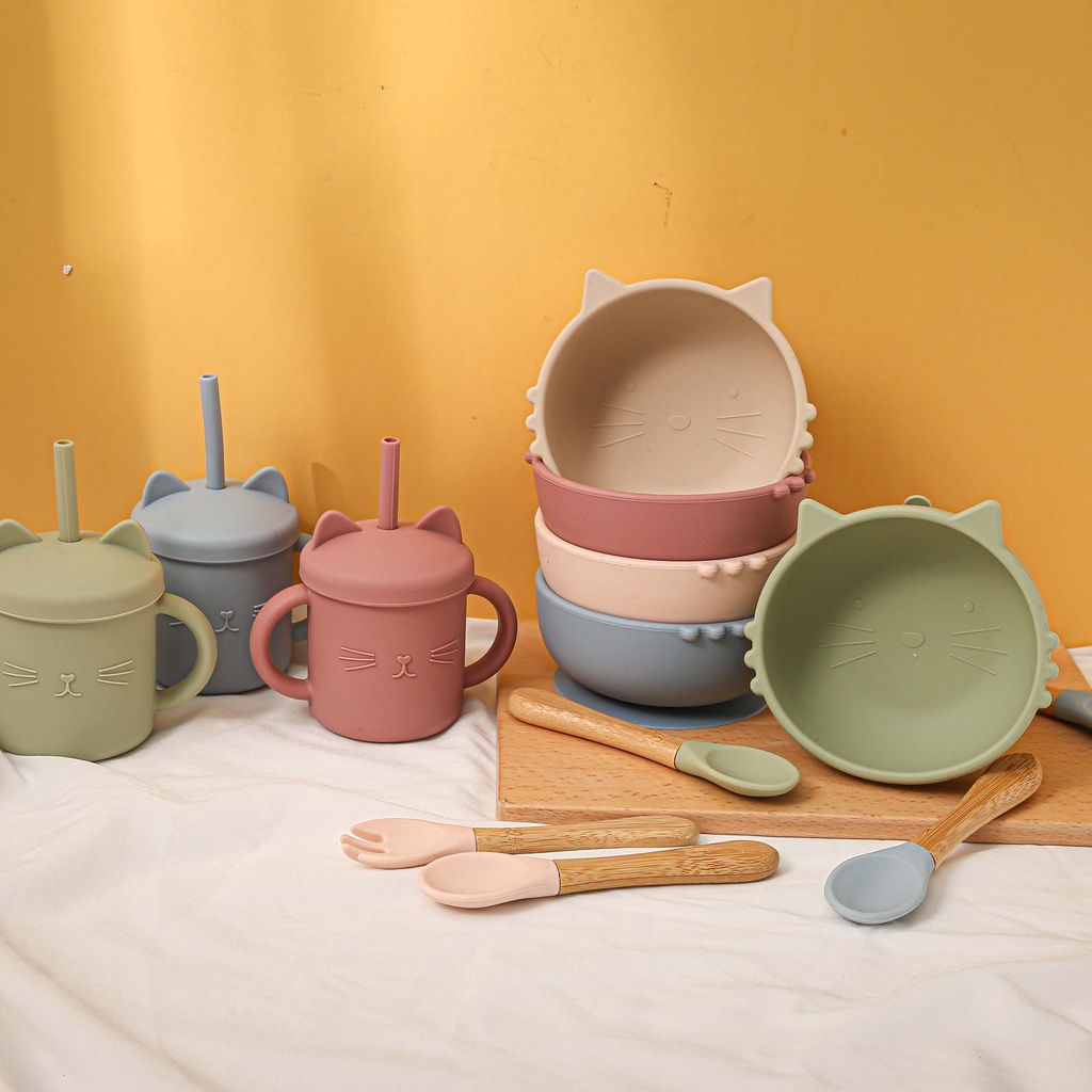 1Set Baby Feeding Bowl Sippy Cup Set Non-slip Children's Suction Bowl ...