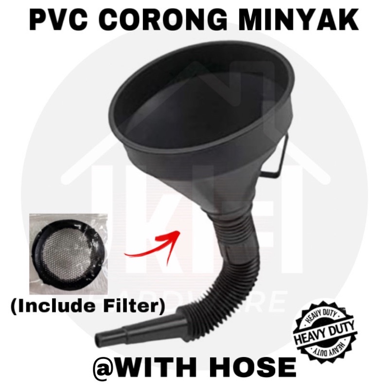 (HEAVY DUTY )PVC FUNNEL WITH HOSE /CORONG MINYAK INCLUDE FILTER 油漏 ...