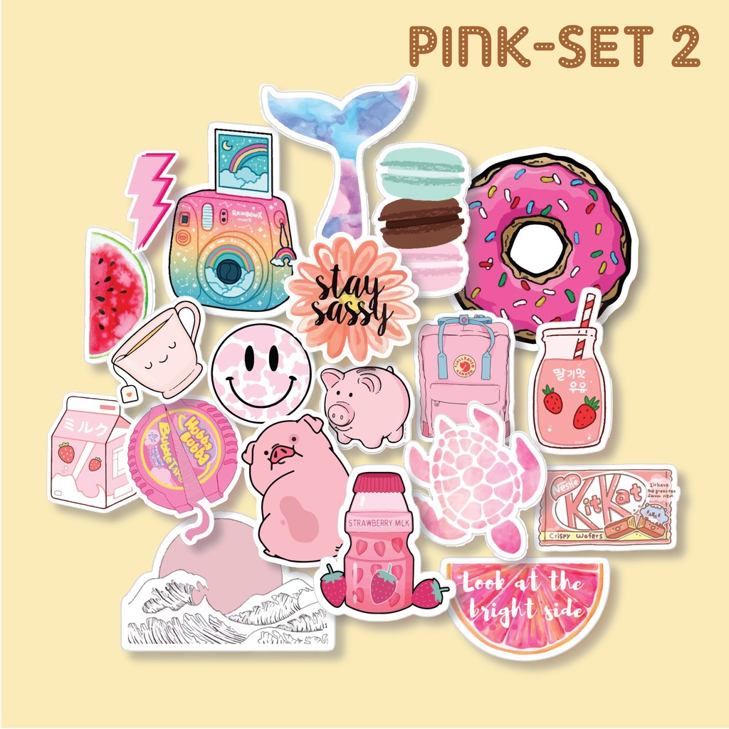 Waterproof sticker set to decorate helmets and laptops with lovely pink ...