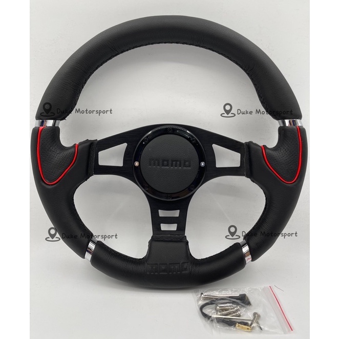 Momo Steering Wheel Universal Leather 14 Inch Racing Sport Steering Wheel Black 13064 Black (Red ...
