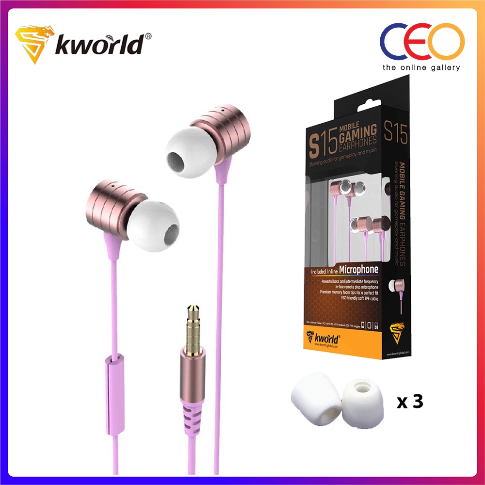 Kworld Mobile Gaming Earphones Powerful Bass Inline Microphone Single 4-pole 3.5mm Audio Jack In ...