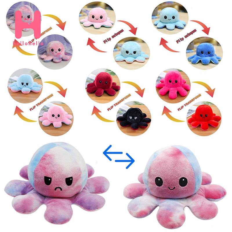 TIKTOK 20/30/40/50cm Flip Reversible Plush Angry Octopus Doll Stuffed ...