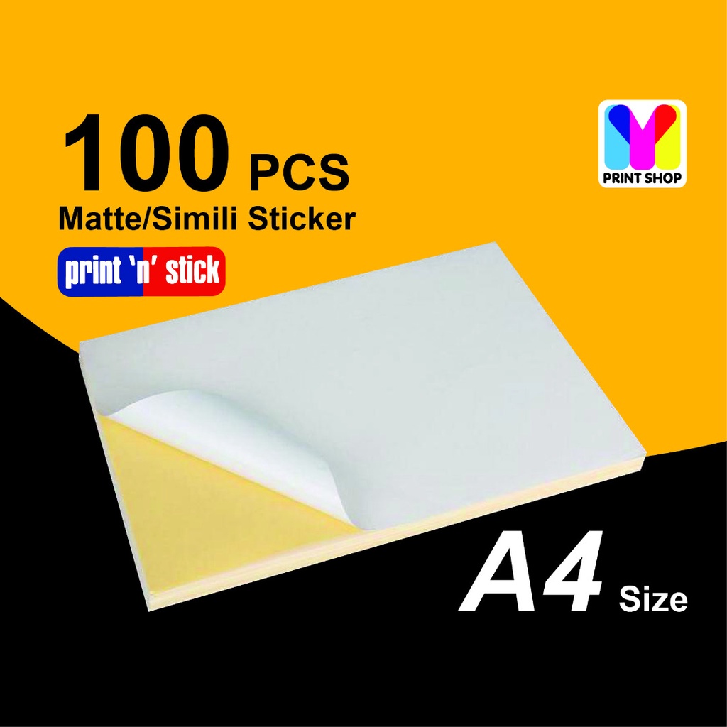 A4 100 PCS WOODFREE SIMILI / MATTE WHITE SIMILI STICKER 100 SHEETS ...
