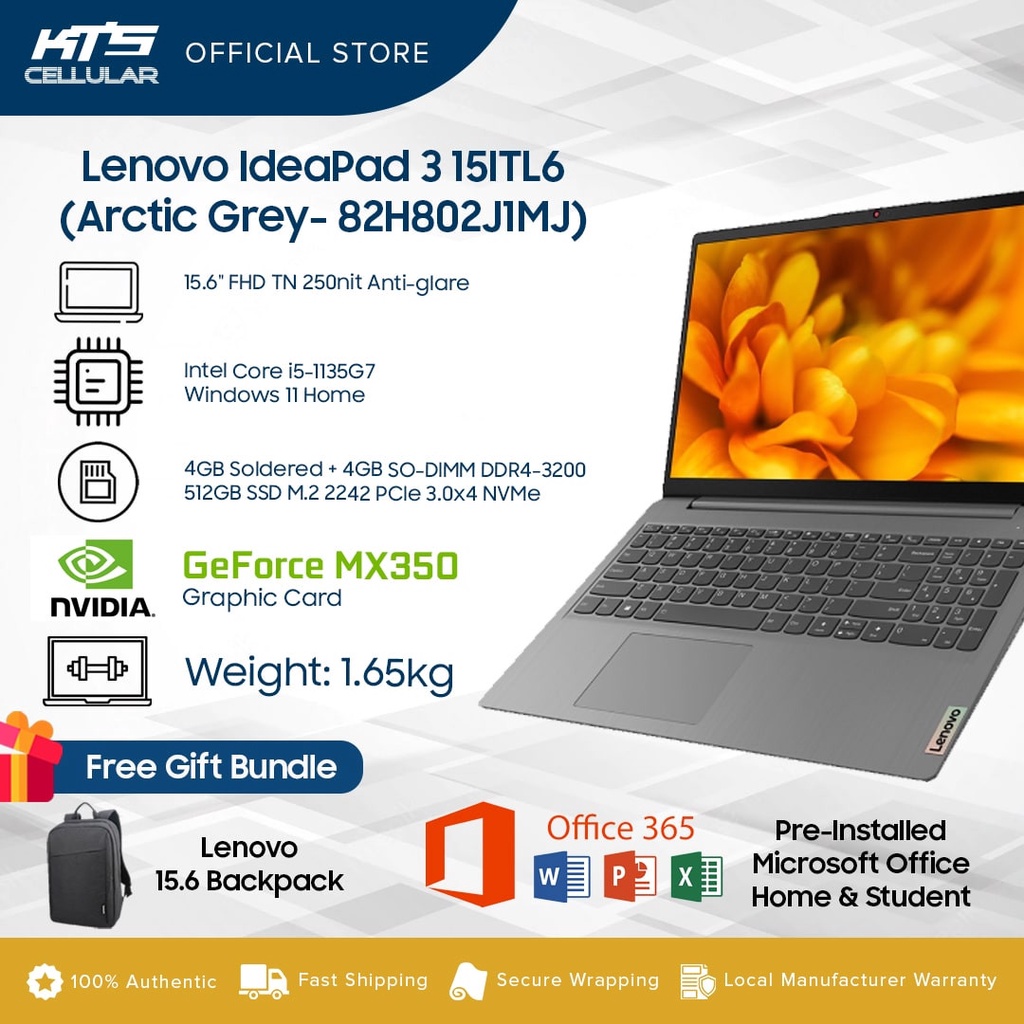 Lenovo IdeaPad 3 15ITL6 15.6" LAPTOP (Intel Core i5-1135G7, 4GB+512GB ...