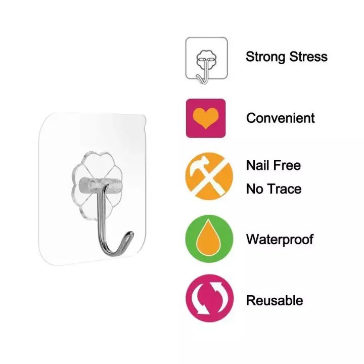 5 pcs Wall Hooks Strong Adhesive Magic Hook Hanging Without Nails for ...