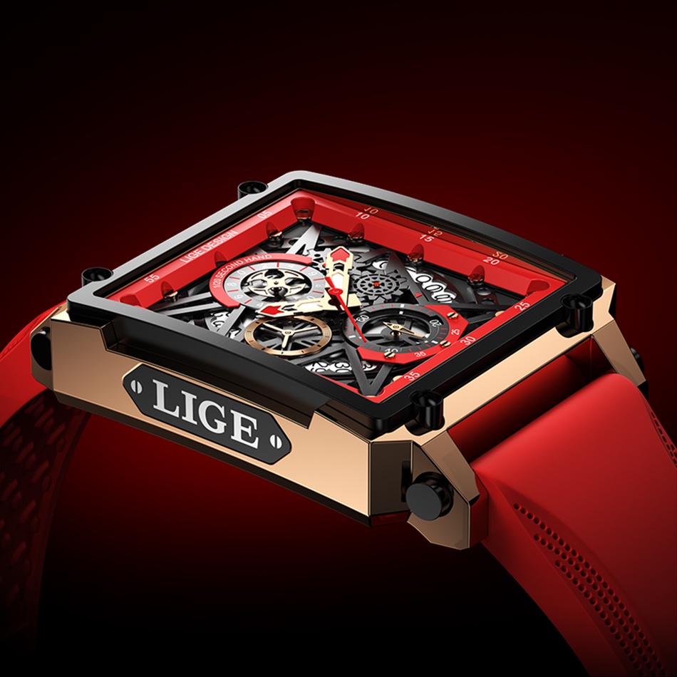 LIGE Women men watch original waterproof silicon strap multifunction ...