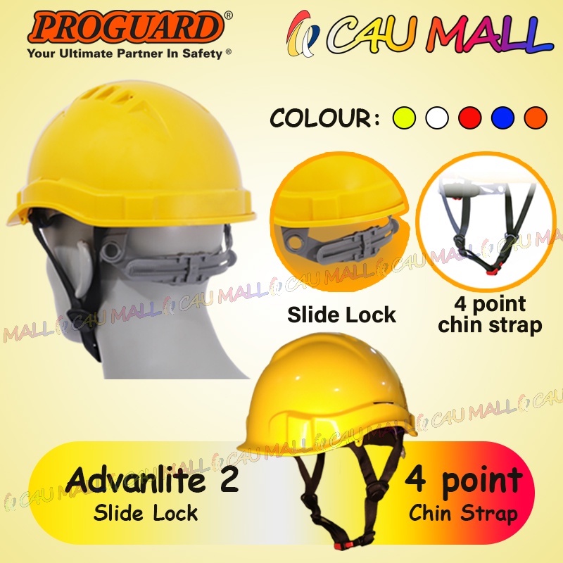 C4U Proguard Advanlite 2 Safety Helmet SLIDE LOCK w/ 4 Point Chin Strap 2 BELT TALI STRIP Topi ...