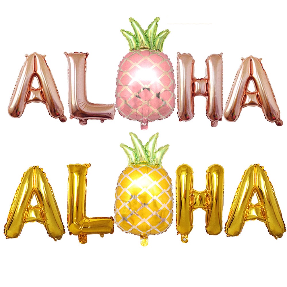 16" ALOHA Letter Hawaiian Pineapple Balloon Decoration Aluminum Foil ...