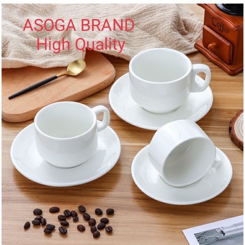 Asoga Super White Coffee 6+6 Cup & Sauce/Cawan Piring Putih/Cawan ...