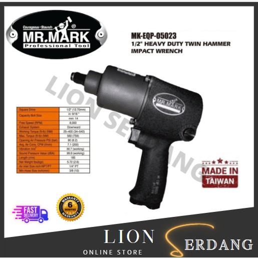 Mr.Mark 1/2" Twin Hammer Pneumatic Air Impact Wrench MK-EQP-05023- Made ...