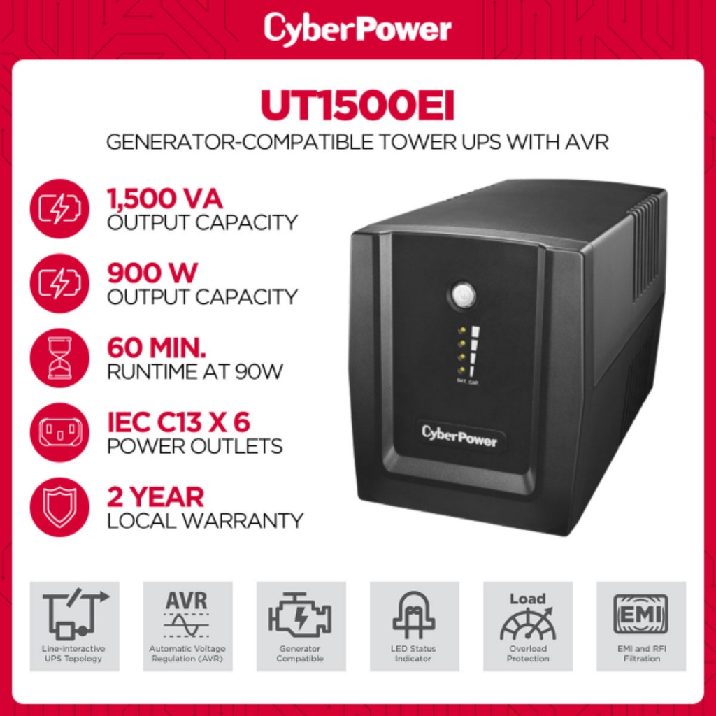 Cyberpower UT1500EI 1500VA 900W UPS Backup Battery Power Supply with ...