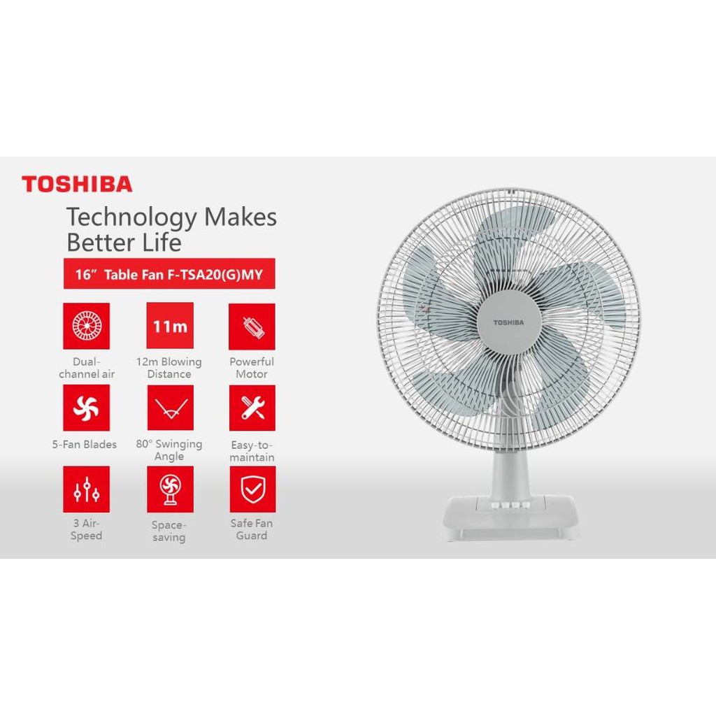 Toshiba 16 Inch Table Fan 5 Blades Table Fan 12" F-TSA10(G)MY | Shopee Malaysia