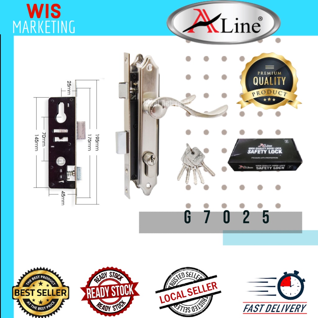 Aline G7025 Mortise Lock ML-7025 Handle Entrance Iron Door Gate Lock ...