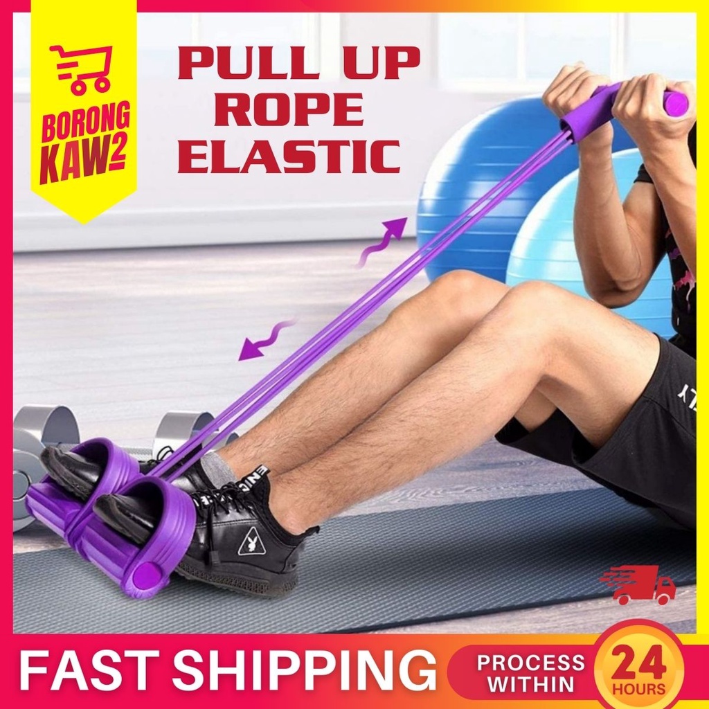 Gym Natural Latex 4 Tube Pull Up Rope Resistance Band Elastic Sit Up ...