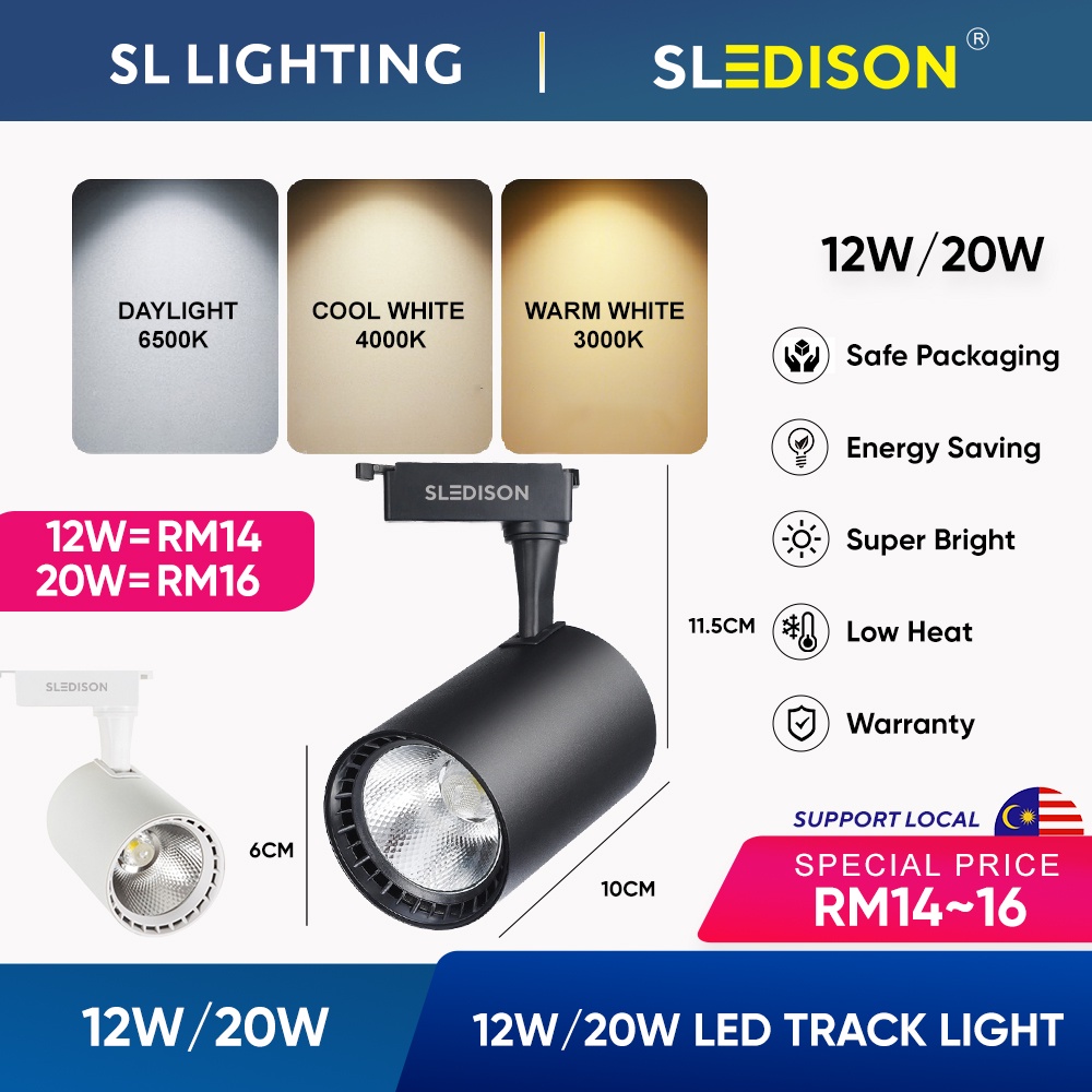 SL EDISON 12W/20W LED Lampu Track Light Spotlight Ceiling Light Rail ...