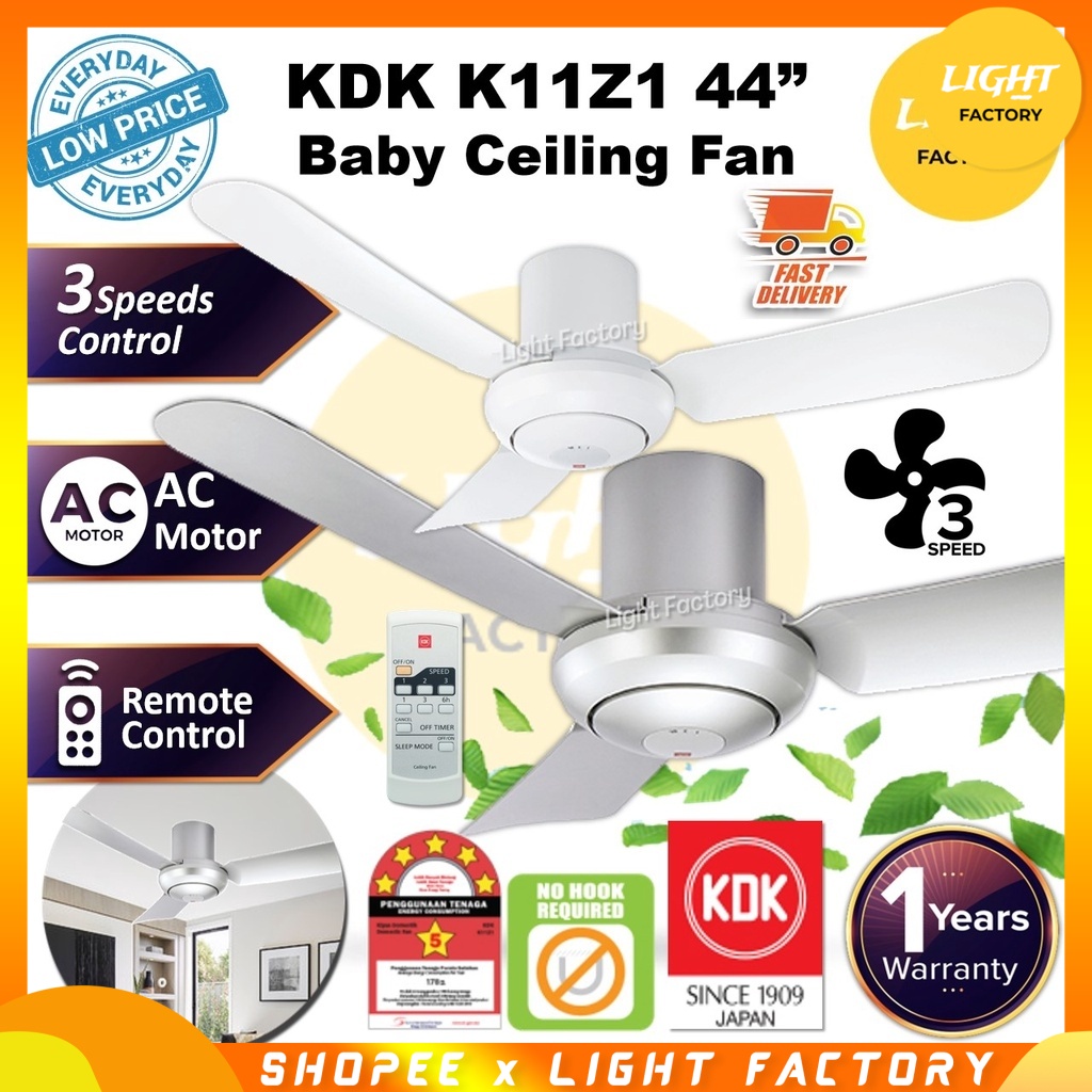 KDK K11Z1 44" 3 Blades AC Motor Baby Ceiling Fan with 3 Speeds Remote ...