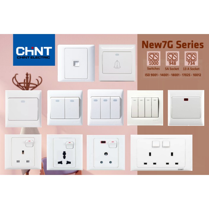 CHINT NEW7G Series Switch White socket new7 switches | Shopee Malaysia