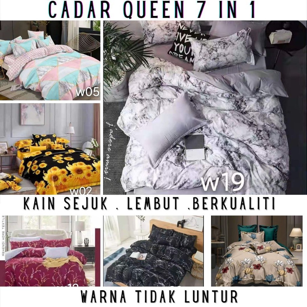 🔥New 🔥Queen CADAR WITH COMFORTER (7 in 1) Fitted Cadar 床單 queen size ...