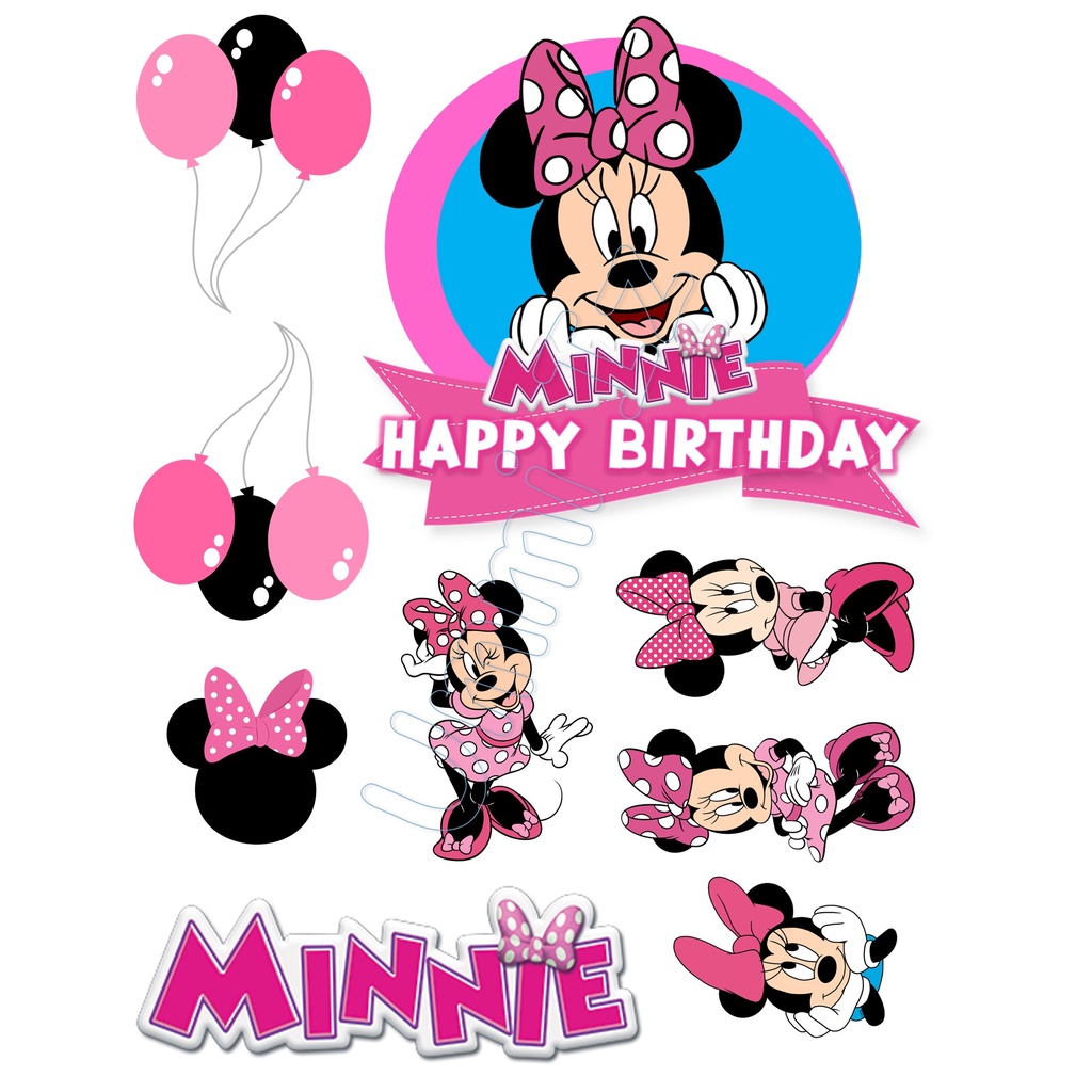 Happy Birthday Topper Cake cartoon MINNIE MOUSE 02 (CUSTOM NAME ...