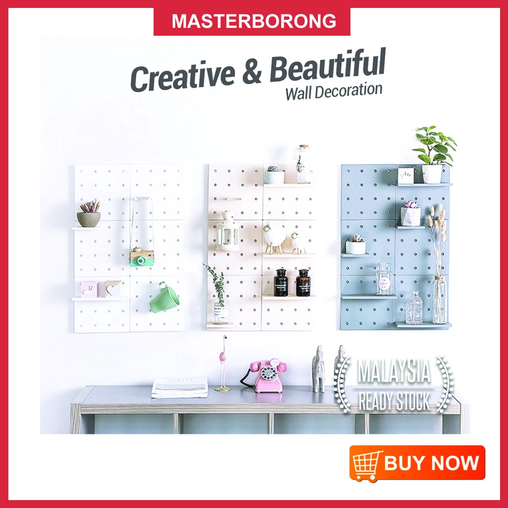 masterborong DIY Plastic Hole Board Wall Mount Pegboard Shelves Hanging ...