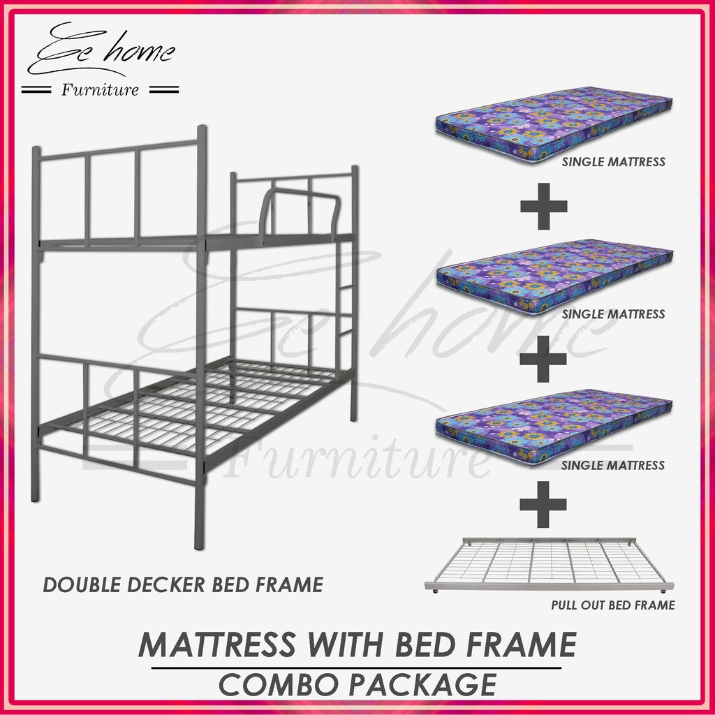 EE HOME Set Double Decker Bed Frame With Single Mattress Pull Out Bed ...