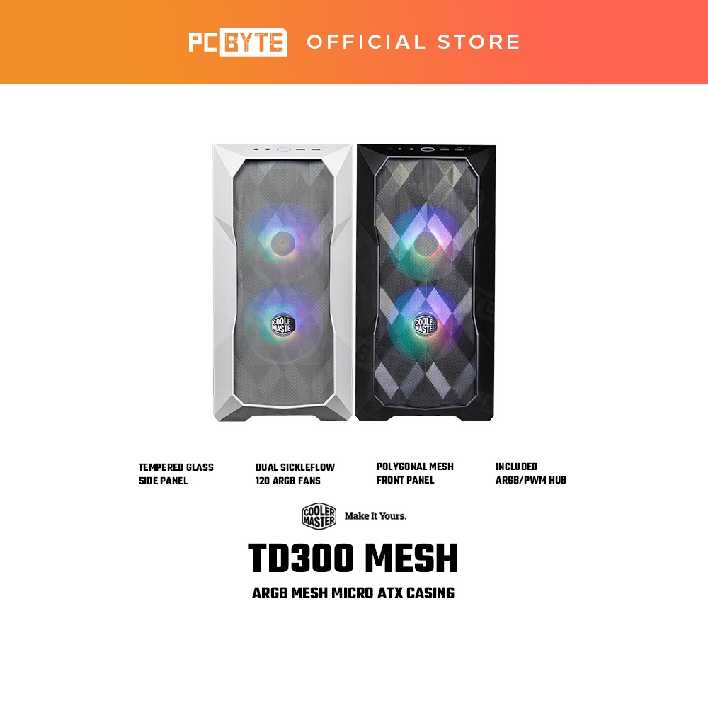 Cooler Master MasterBox TD300 Mesh ARGB Micro ATX Casing - White/Black ...