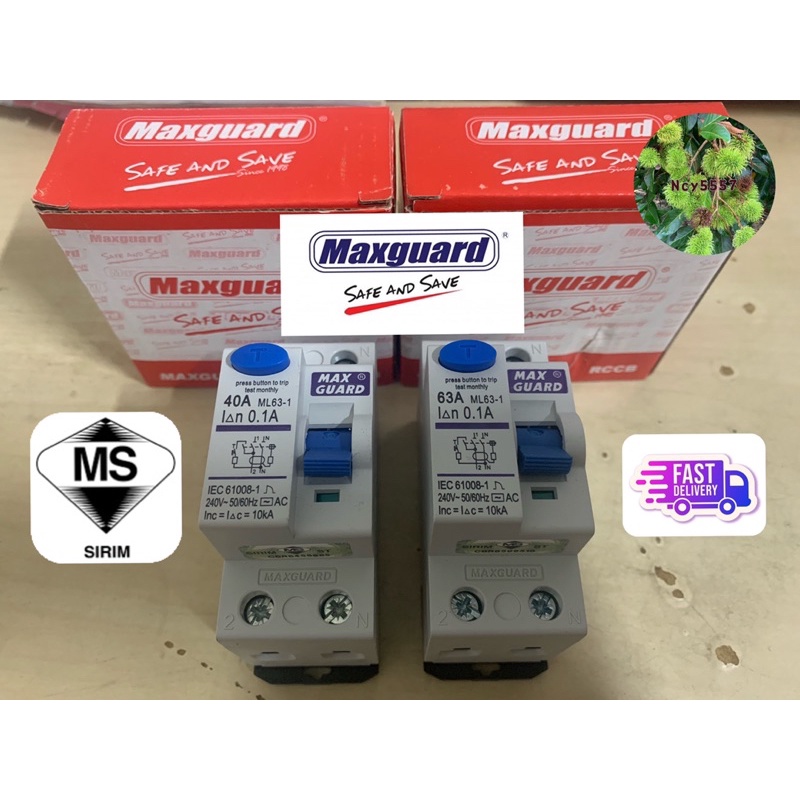 Maxguard ML63-1 Rccb 40A/63A 2p 100ma Type AC (sirim) | Shopee Malaysia