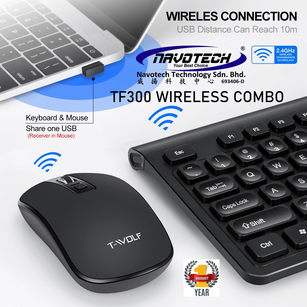 T-WOLF TF300 TF100 TF770 Wireless Keyboard and Mouse Combo Keyboard and ...