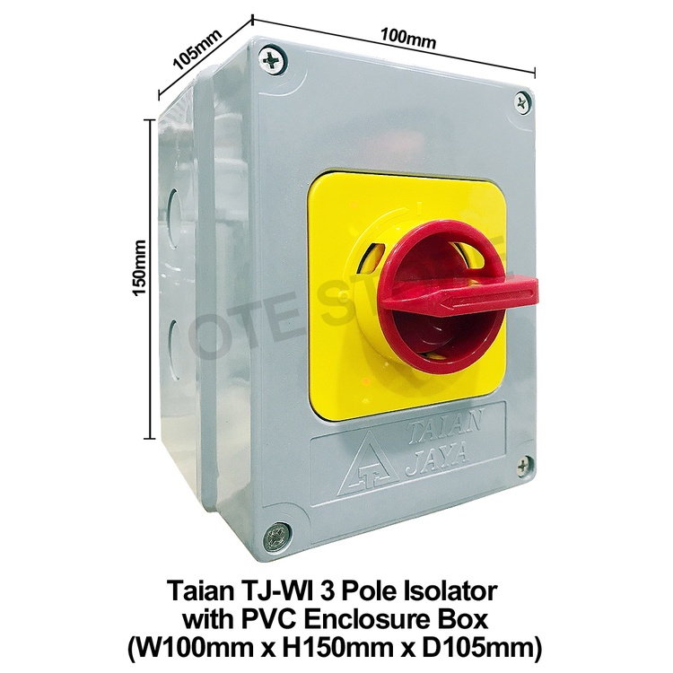 Taian TJ-WI Type 16A / 25A / 40A 3 Pole Weather Proof Isolator with PVC Enclosure Box (W100mm x ...