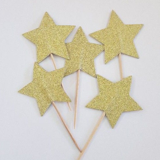 5 pcs Cupcake Topper Shiny Star Bintang / Cake Topper Shiny Star ...