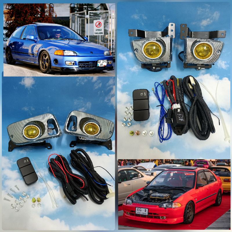 Fog Lamp Yellow Spotlight Honda Civic EG6 / EG9 SR3/SR4 Completed Set With Cable Kit And Switch ...