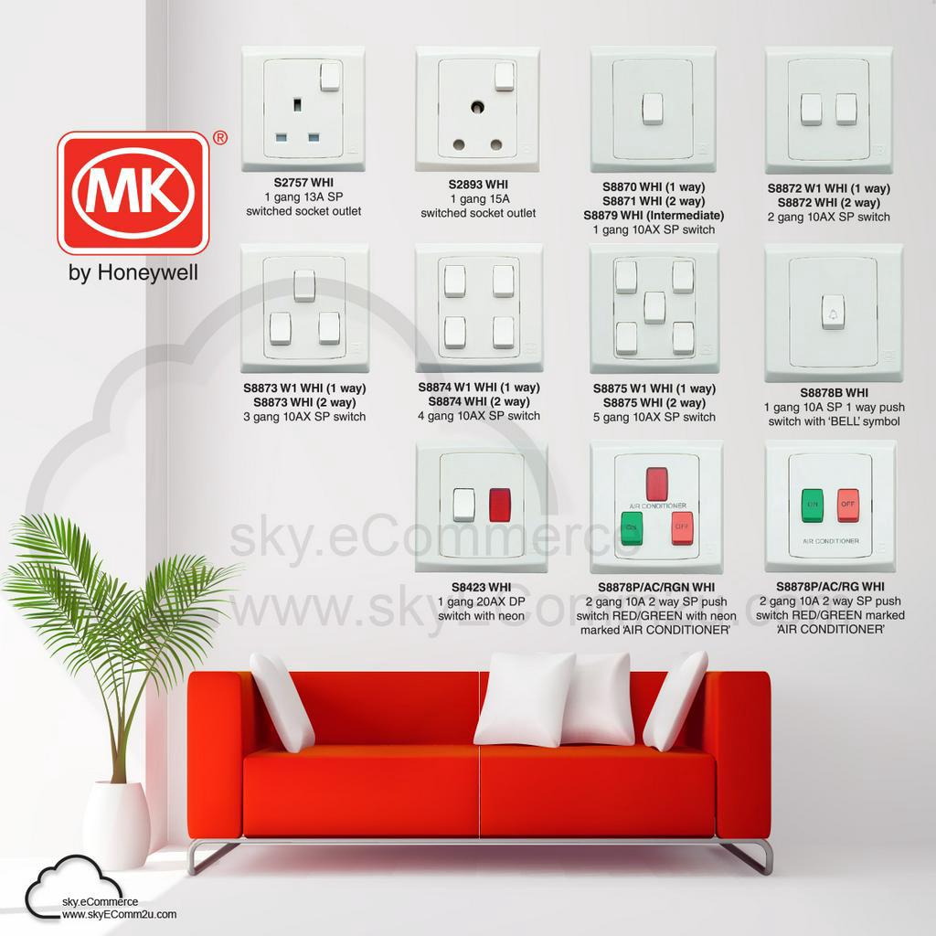 MK Slimline Plus 13A 1 2 3 4 Gang Switch 13A 1 2 3 4 Gang Switch 2 Way ...