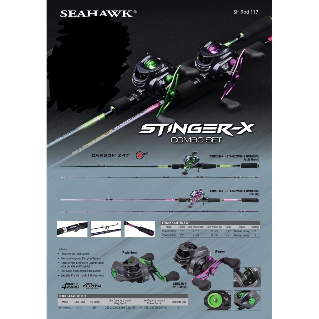 SET Ready Stock Combo Set Seahawk Stinger-X Rod+Reel (2 Spool) deep and ...