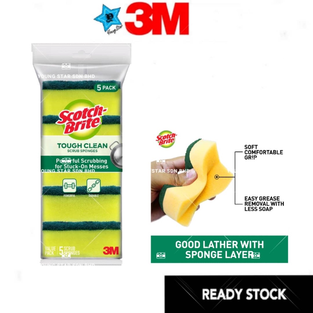 3M Scotch-Brite SCOURING SPONGE 5 PIECE / PACK ( 9557907079277 ...