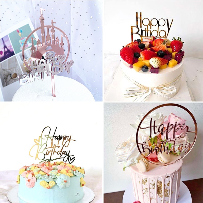 Round Double Layer Cupcake Toppers Acrylic Happy Birthday Cake Toppers ...