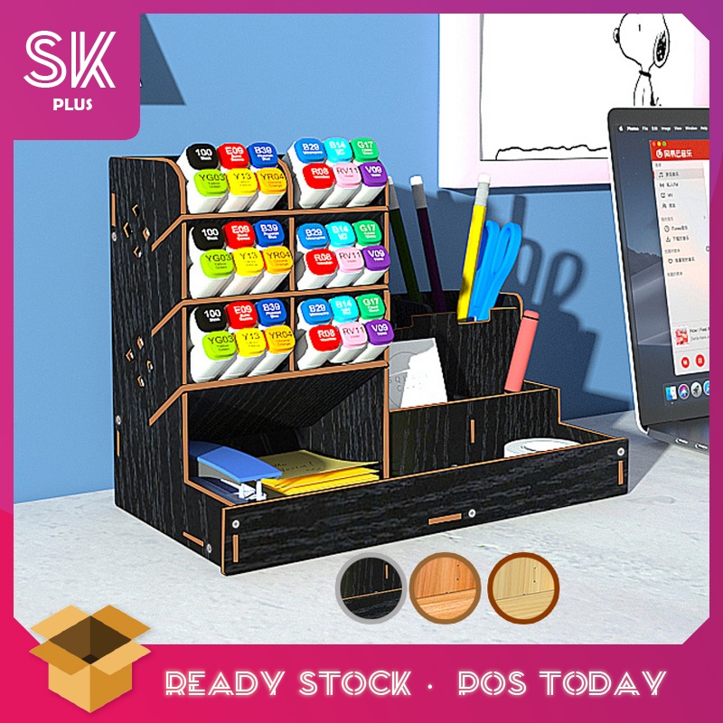 SKPLUS Stationery Shelf Storage Box Multi Grid Oblique Pen Holder ...