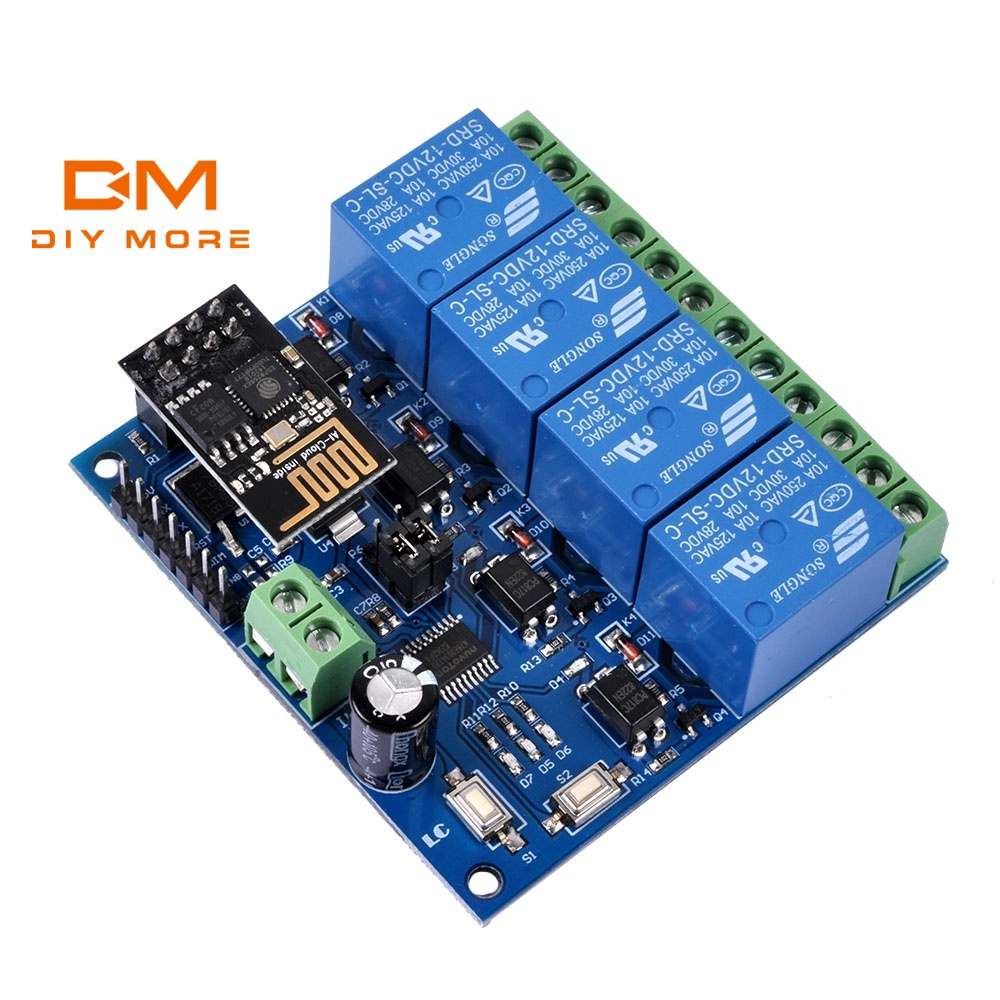DIYMORE ESP8266 ESP-01 12V 4 Channel WiFi Relay Module For IOT Phone ...