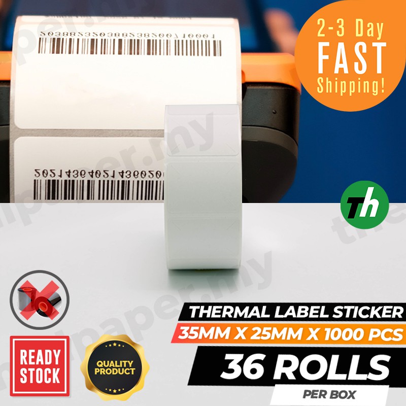 RM4 Per Roll. 35*25mm x 1000 Pcs (36 Roll/Box) Thermal Sticker Rolls ...
