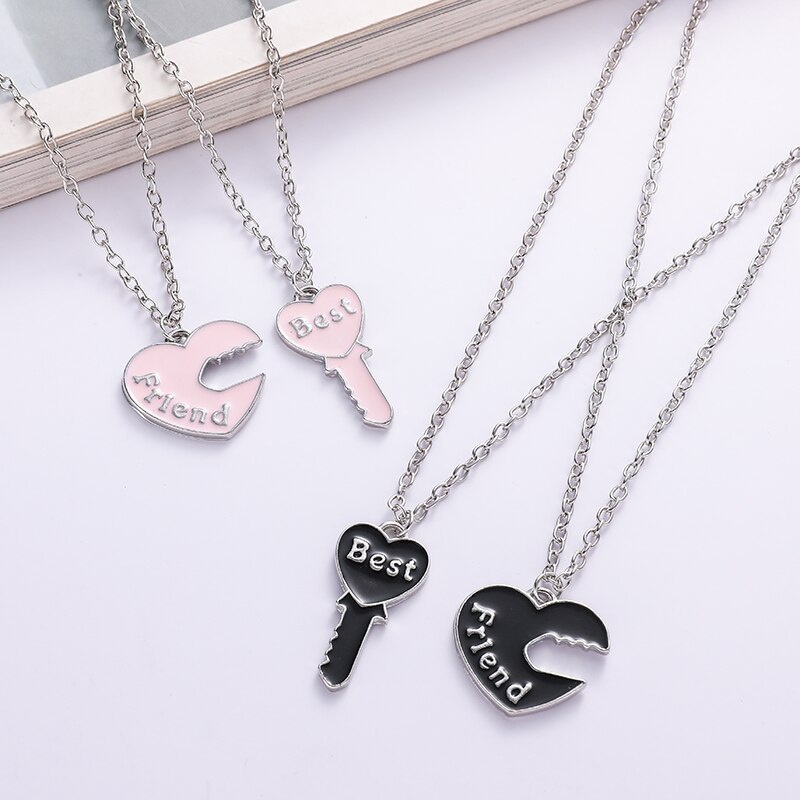 Best friend necklace Bff heart black pink padlock with key pendant ...