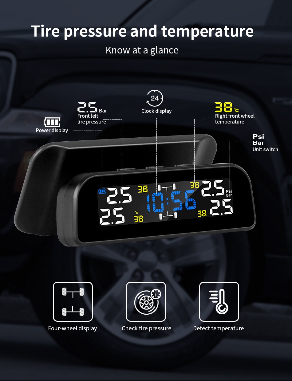Ekleva Smart Car Tire Pressure Monitoring System TPMS | Shopee Malaysia
