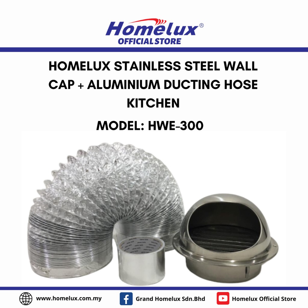 HOMELUX STAINLESS STEEL WALL CAP + ALUMINIUM COOKER HOOD DUCTING HOSE ...