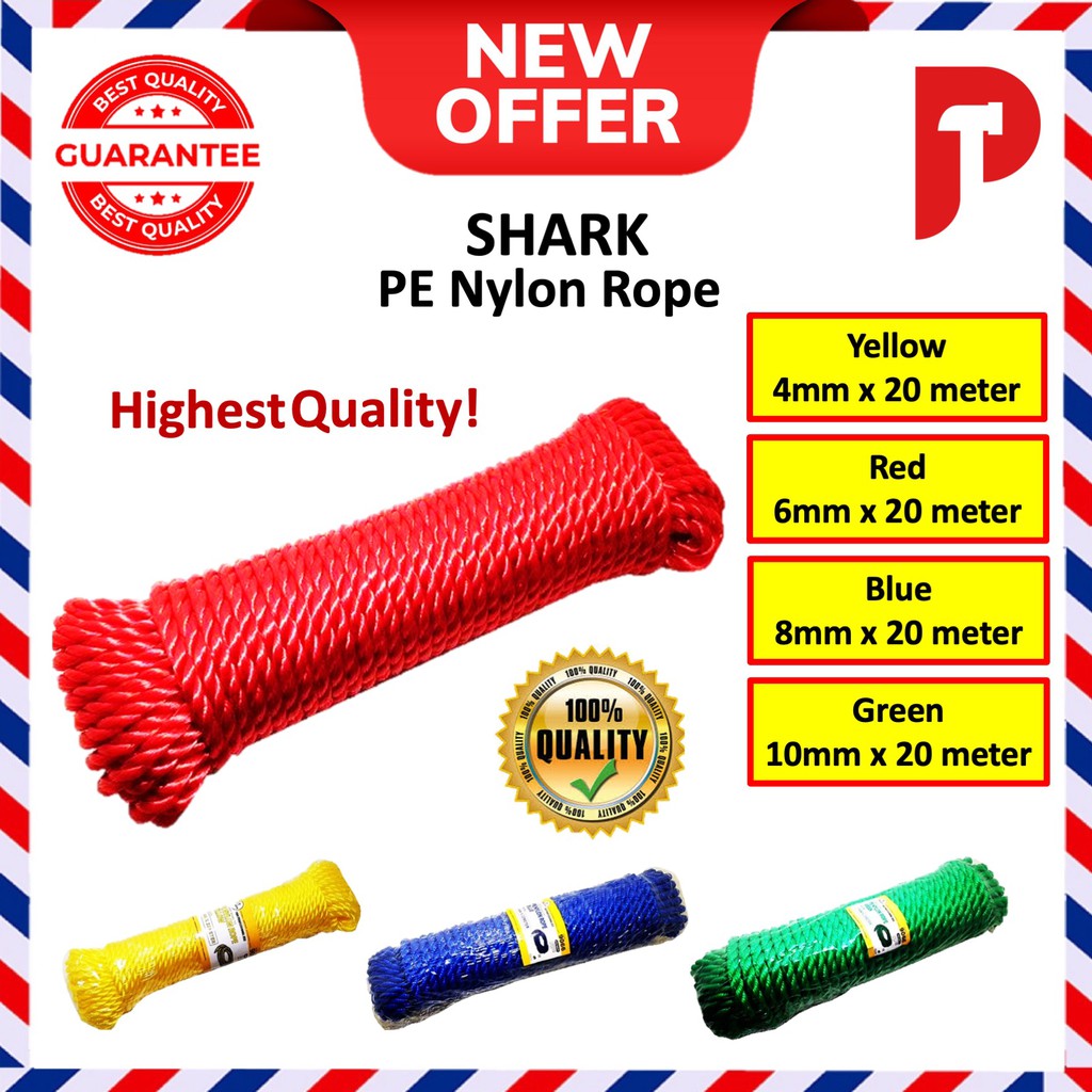 Shark PE Nylon Rope 🔥 Ready Stocks 🔥 Tali (4 / 6 / 8 /10mm x 20meter ...