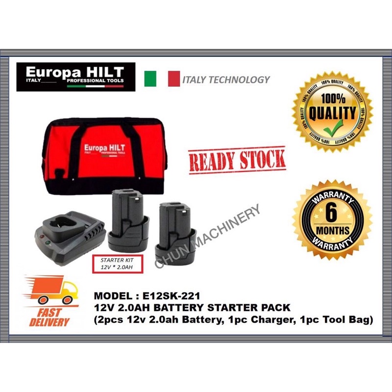 EUROPA HILT BATTERY STARTER KIT BATTERY 12V X 2.0AH E12SK221 | Shopee Malaysia