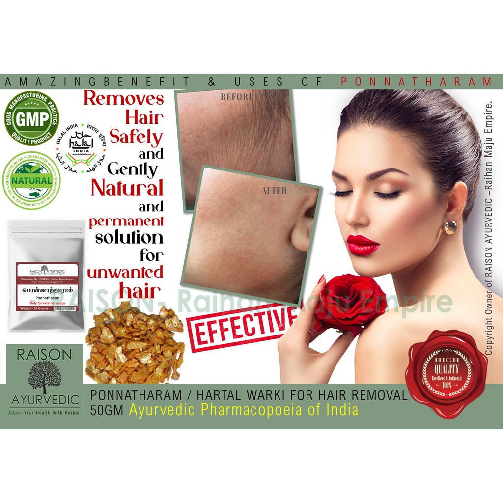 PONNATHARAM / HARTAL WARKI FOR HAIR REMOVAL 50GM Removes Hair Safely ...