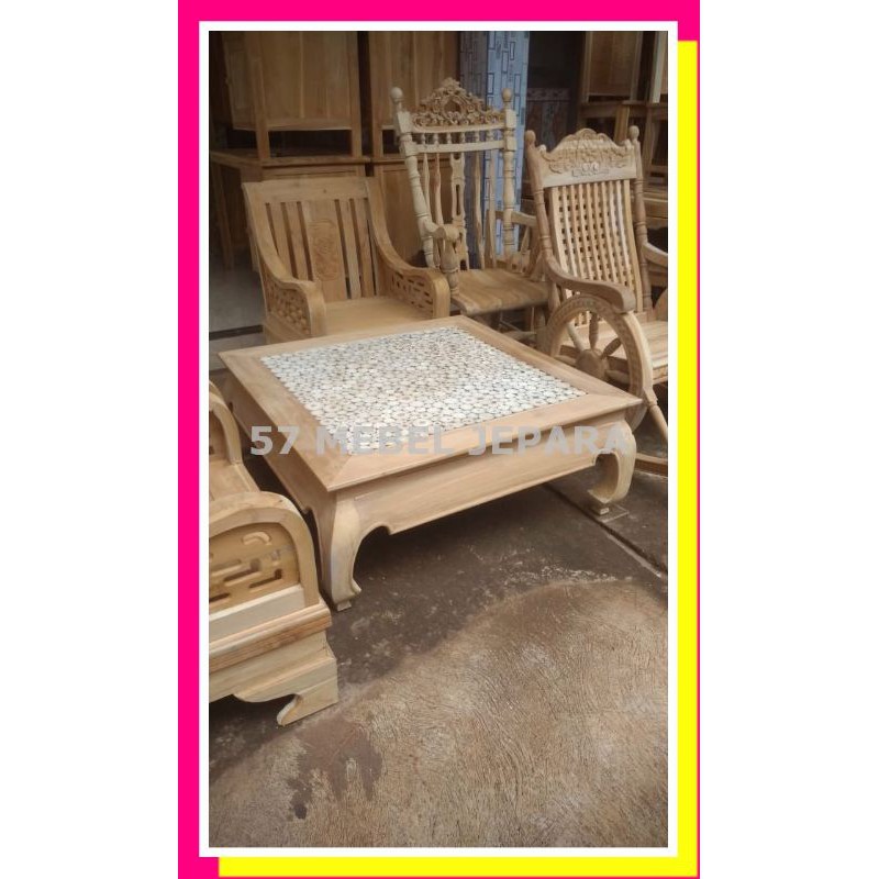 Furniture Teak Table Guest Table Teak motif Coins Dining Table Cofe Raw ...