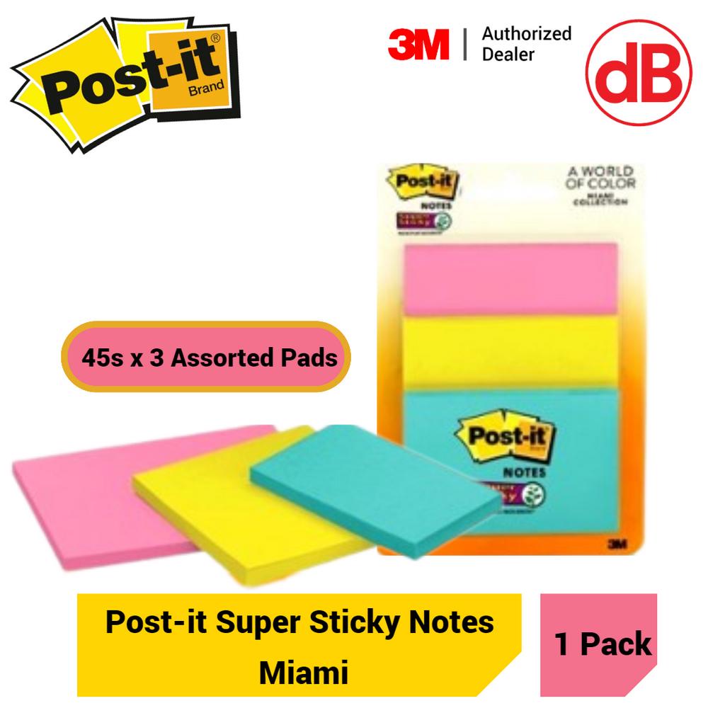 3M 3432-SSMIA-C Post-it Super Sticky Notes Miami (45s x 3 Assorted Pads ...