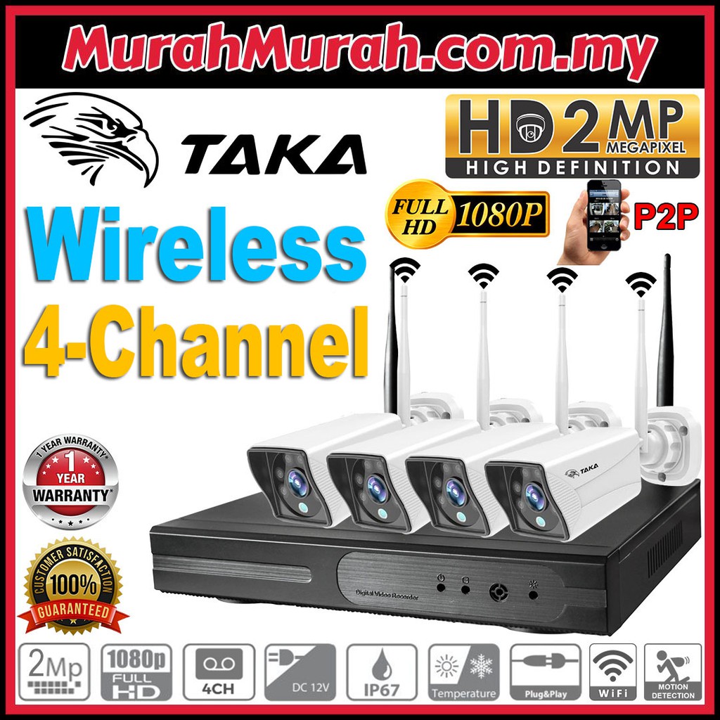 Taka Wireless NVR KIT 🌟4 CHANNEL🌟 2MP CCTV 4CH Full HD 1080P Outdoor ...